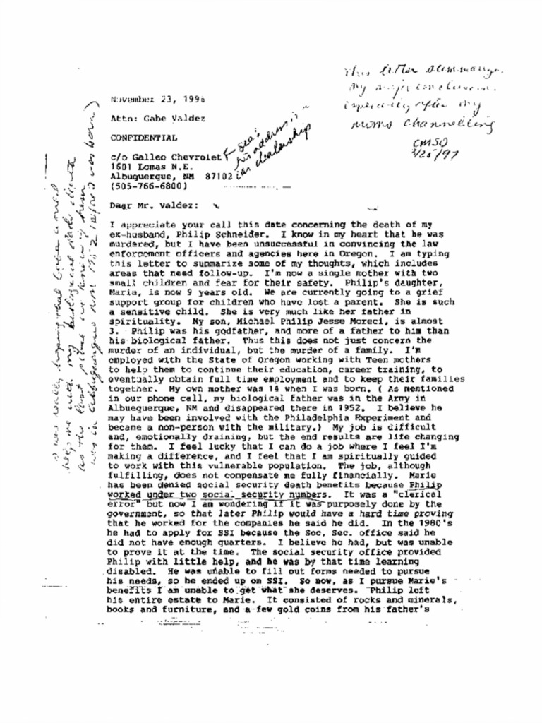 Cynthia Schneider Drayer, Letter To Gabe Valdez (November 23, 1996 ...