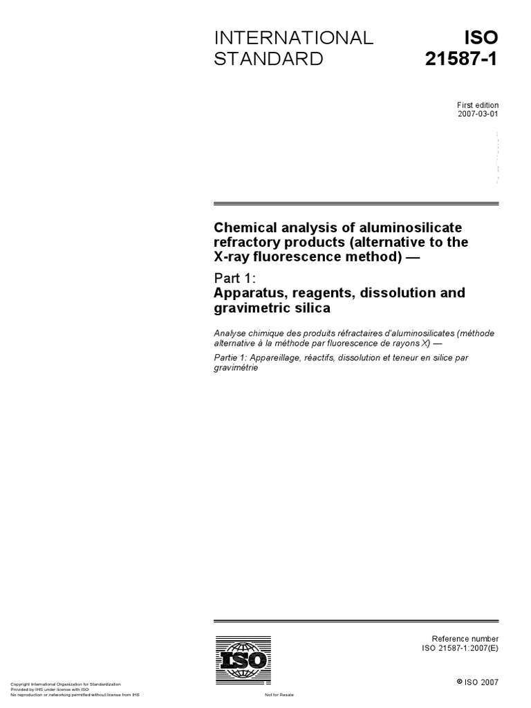 ISO 21587-1 (Alumino-Silicate Refractories by Chemistry - Part 1) | PDF ...