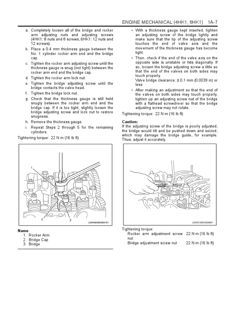 ENGINE VALVE BRIDGE ADJUSTMENT | PDF | Nut (Hardware) | Torque