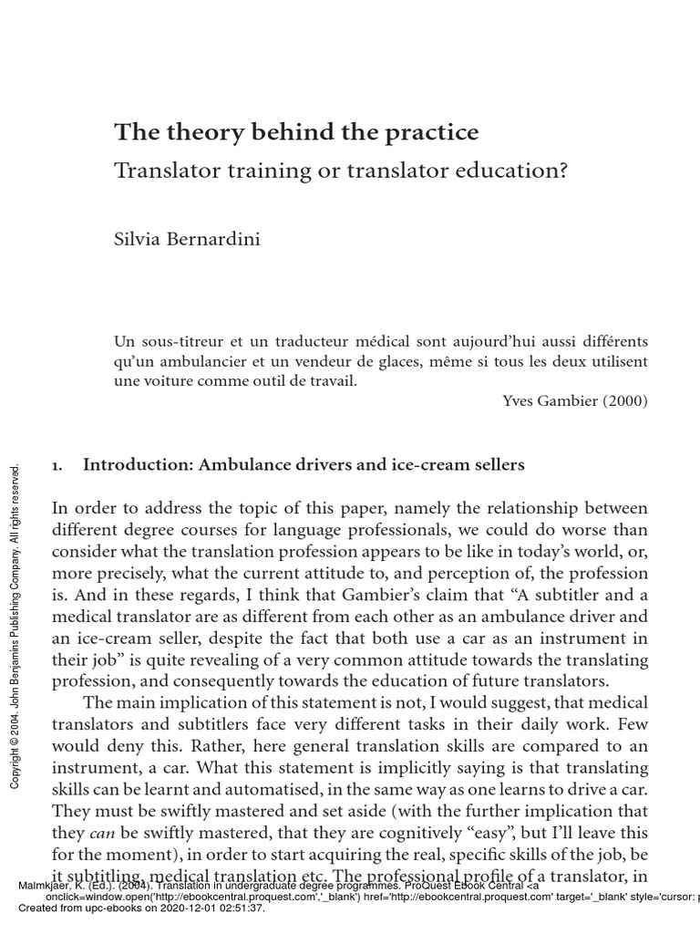 The Theory Behind The Practice: Translator Training or Translator ...