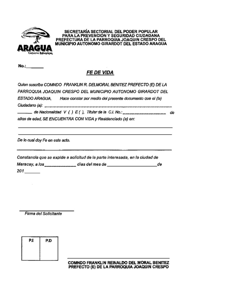 Planilla Fe de Vida | PDF