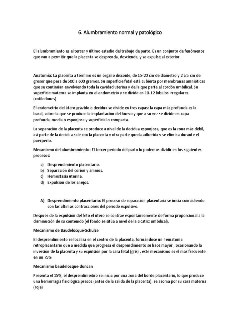 Alumbramiento Normal y Patologico | PDF | Placenta | Parto