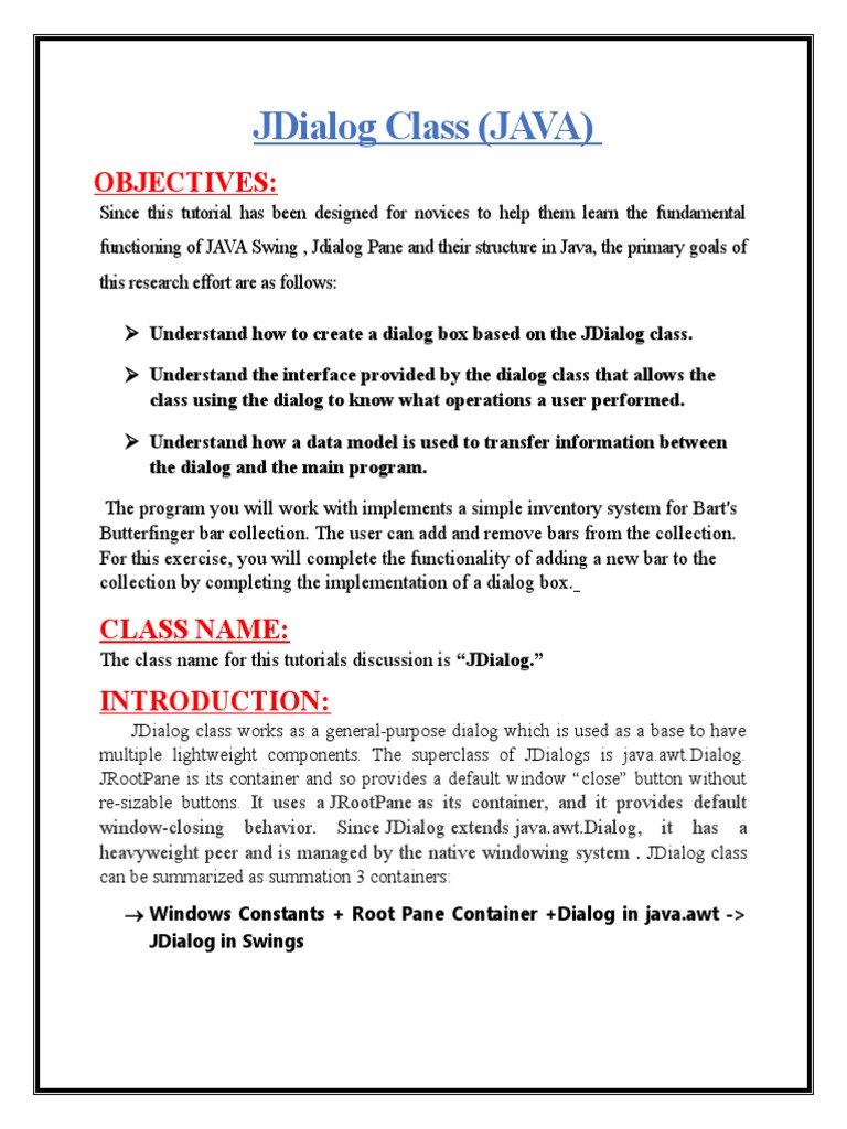 JDialog Tutorial for Java Swing | PDF | Class (Computer Programming ...