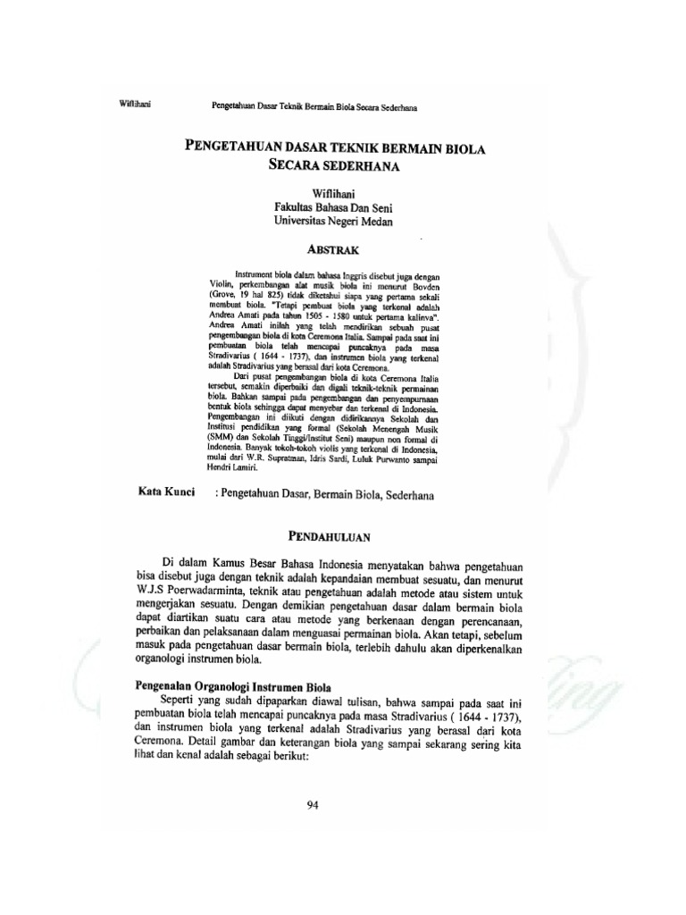 Pengetahuan Dasar Teknik Bermain Biola Secara Sederhana | PDF