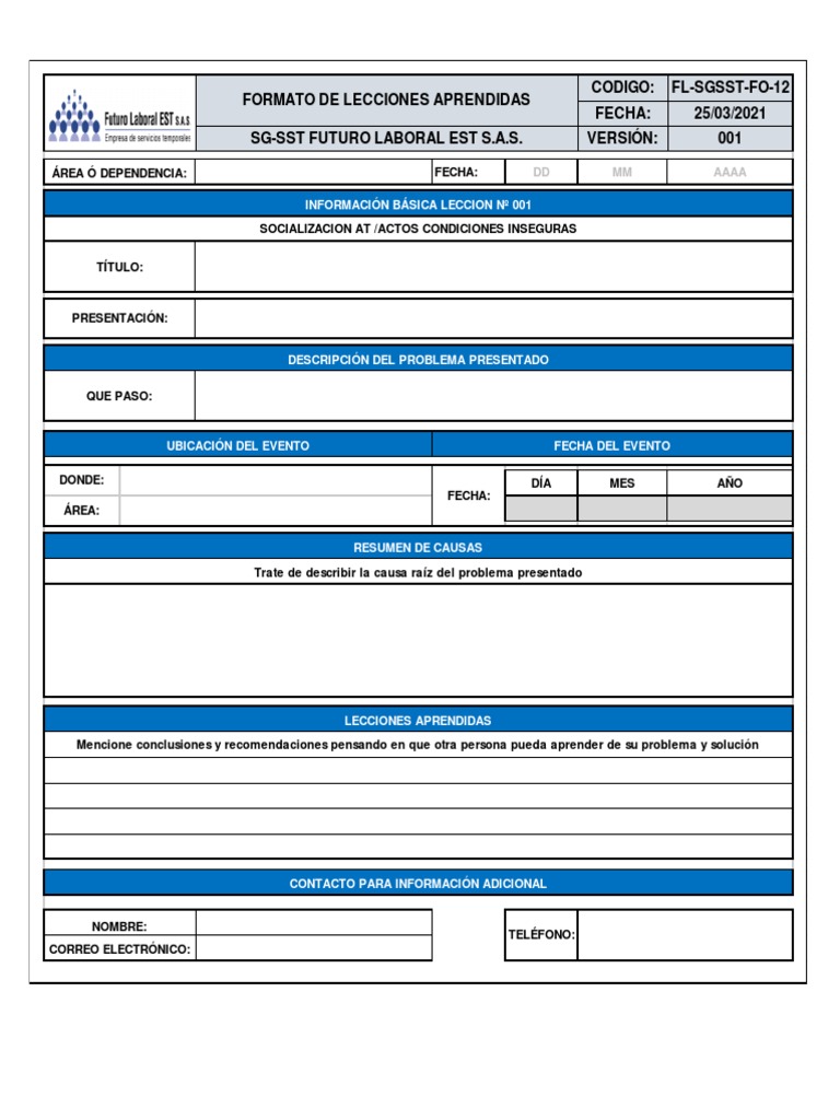 Formato de Lecciones Aprendidas | PDF