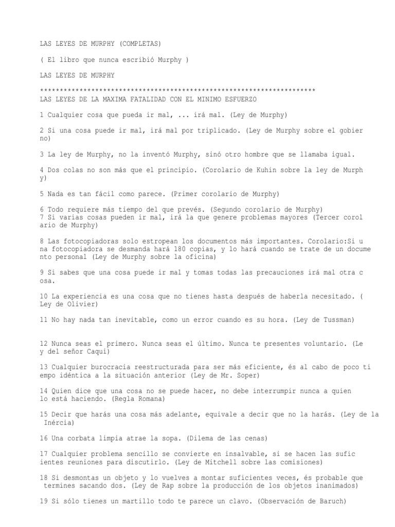 Leyes de Murphy (Completas) | Descargar gratis PDF | Naturaleza