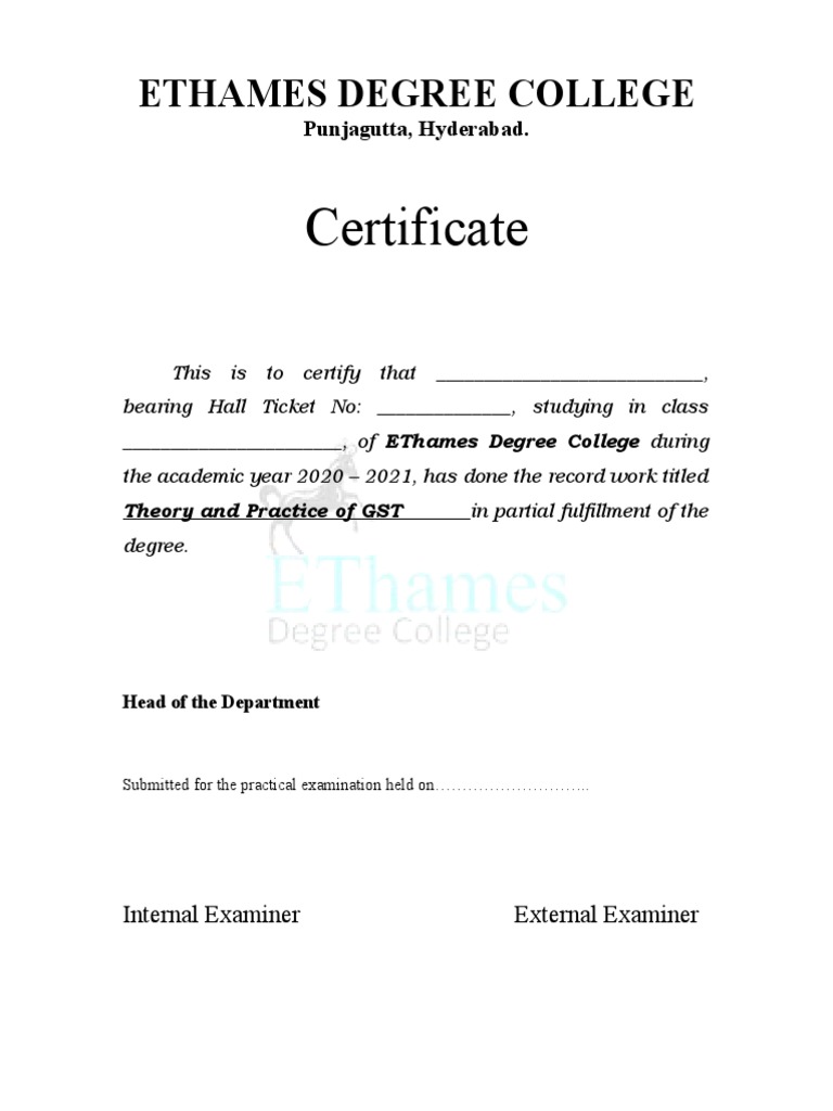 Bcom Certificate - GST | PDF