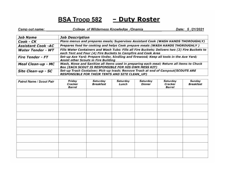 Scout Duty Roster | PDF
