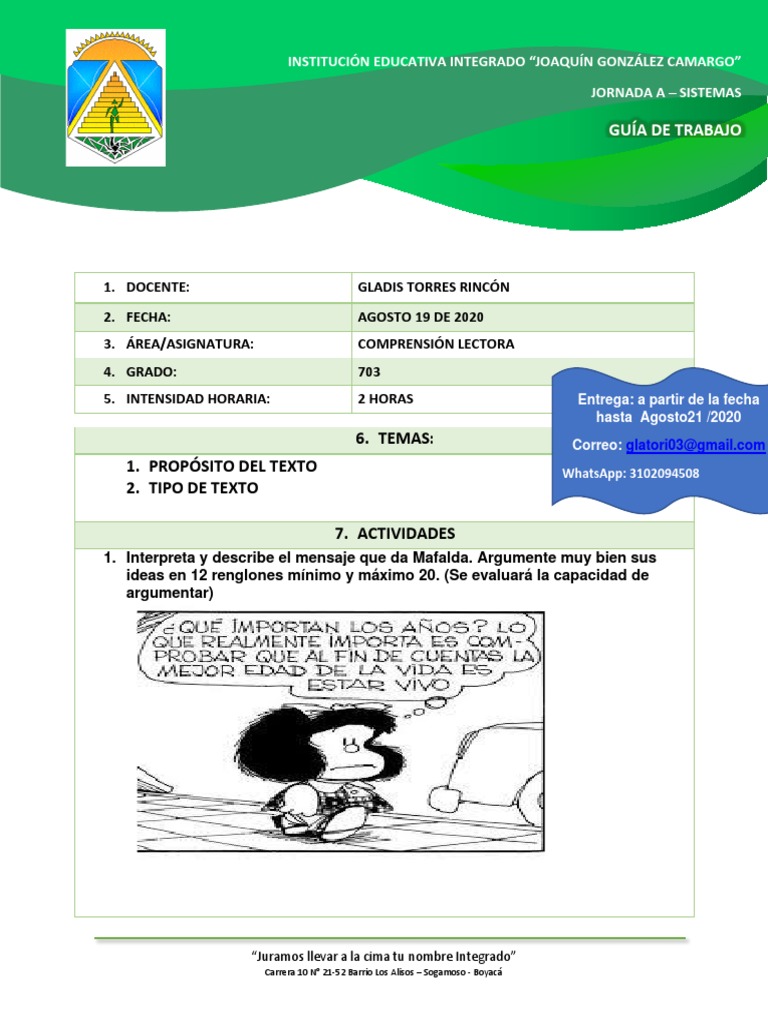 Grado Séptimo. Guía 2 Comprensión Lectora. Tercer Periodo | PDF ...