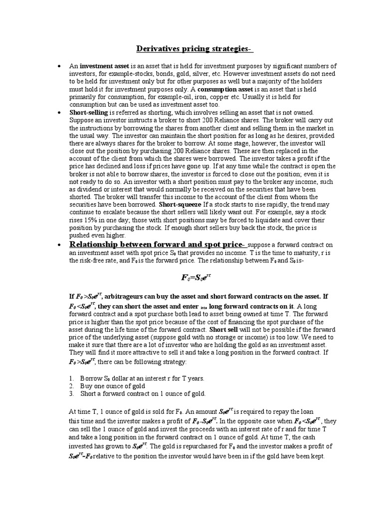 Derivatives Pricing Strategies-: F S e e e | PDF | Short (Finance ...