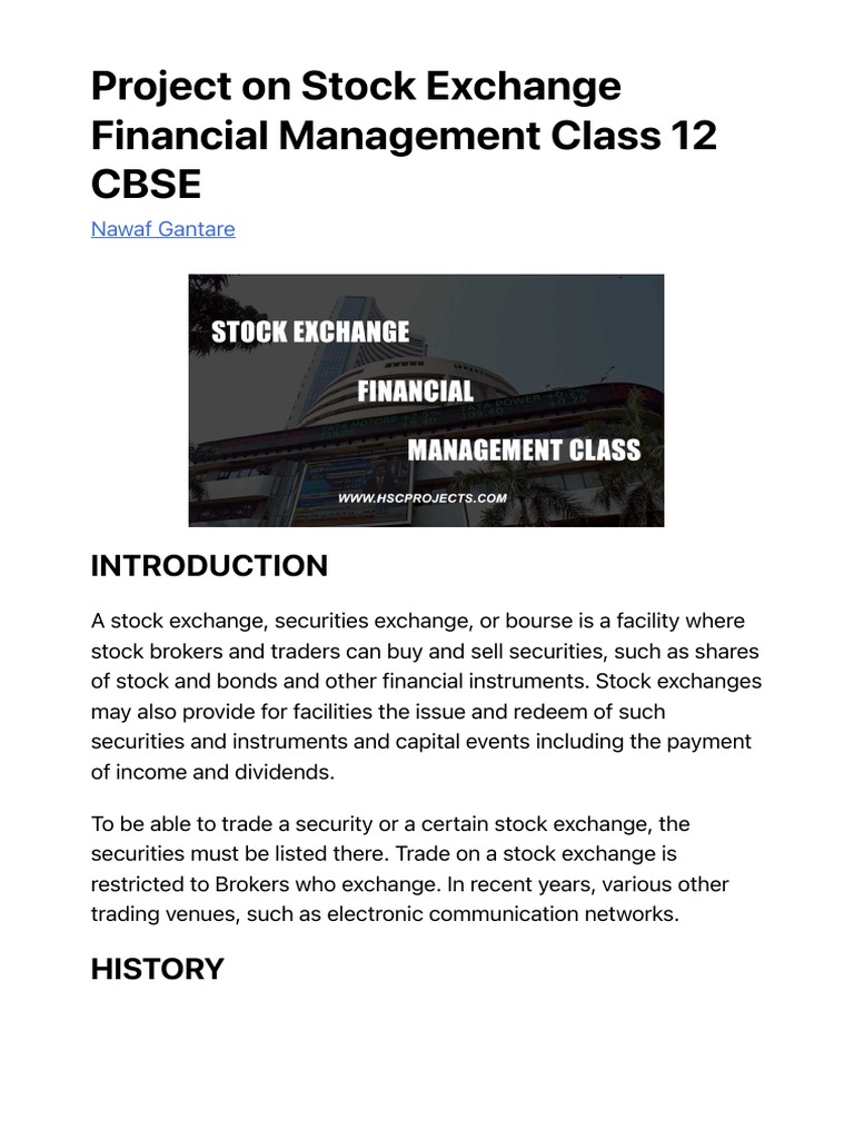 Project On Stock Exchange Financial Management Class 12 Cbse | PDF ...
