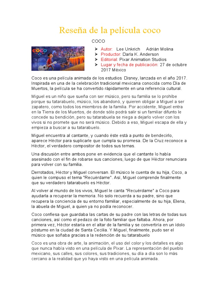 Reseña de La Película Coco | PDF | Animación | Cine