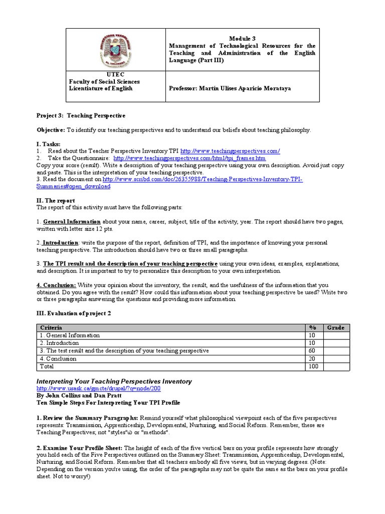 Project 3 Teacher Perspective | PDF | Intention | Cognition
