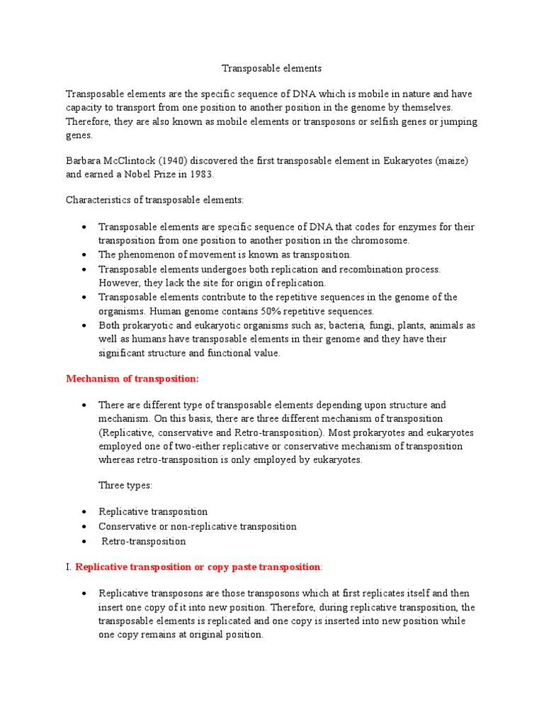 Mechanism of Transposition | PDF | Transposable Element | Reverse Transcriptase