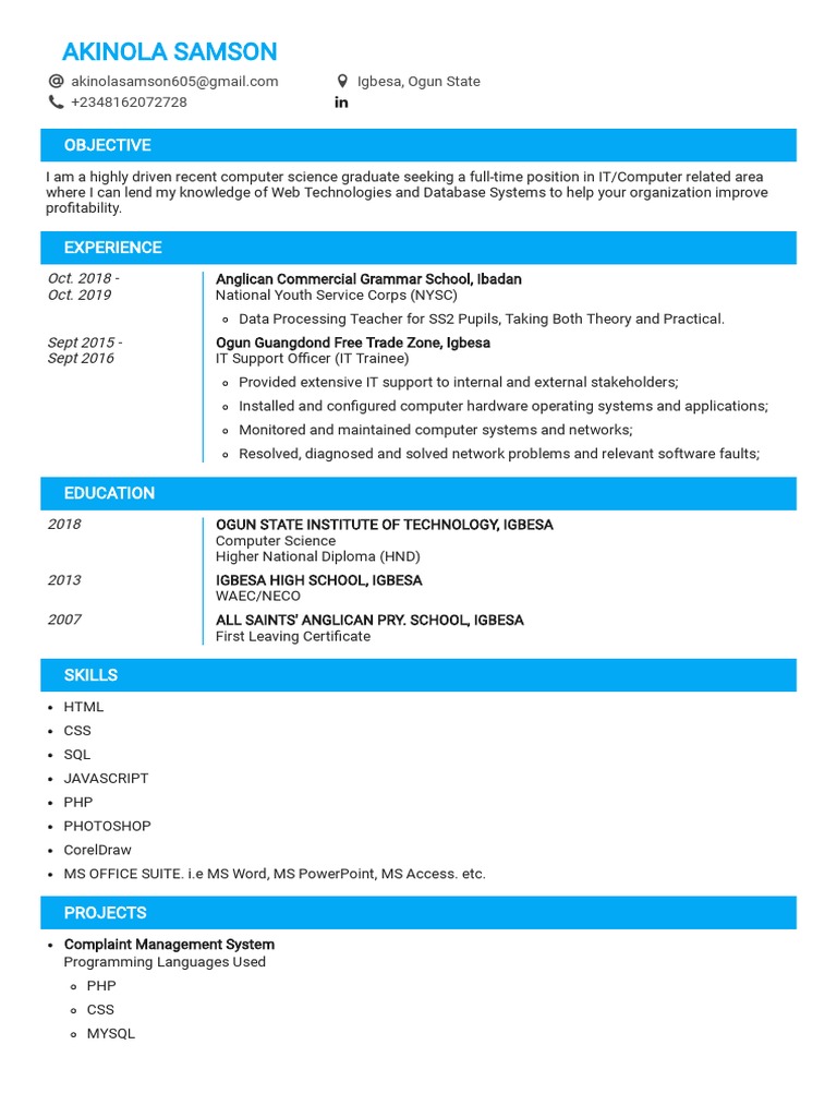 Akinola Samson: Objective | PDF