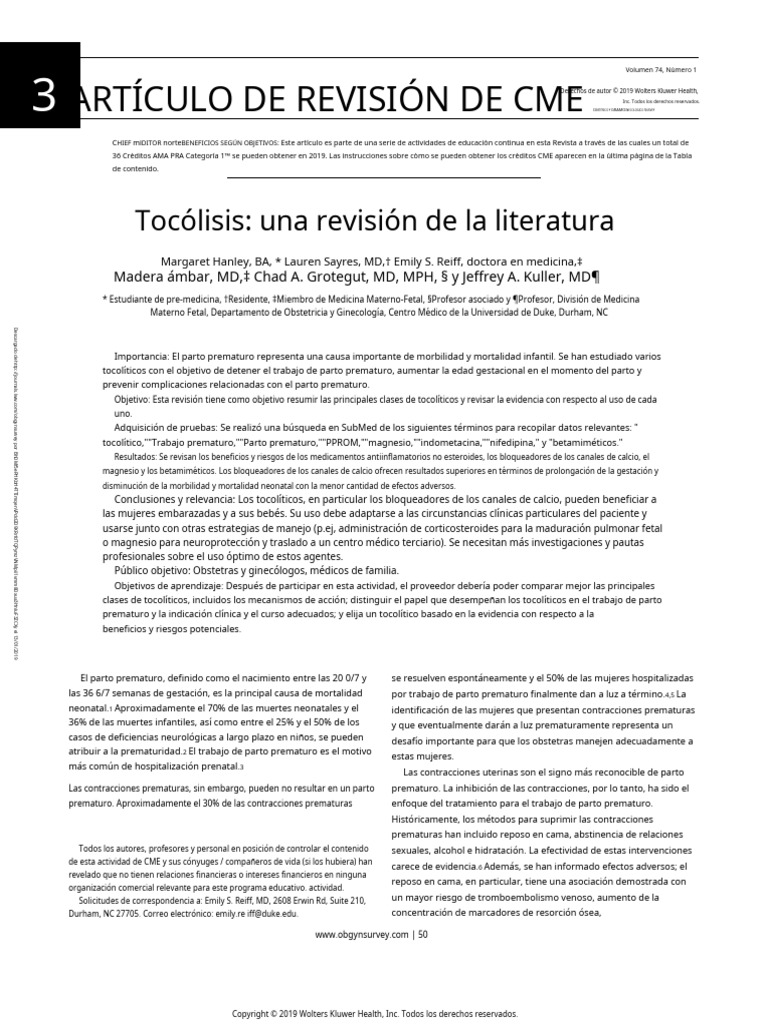 Tocolisis Revision 2019.en - Es | PDF | Parto prematuro | Parto