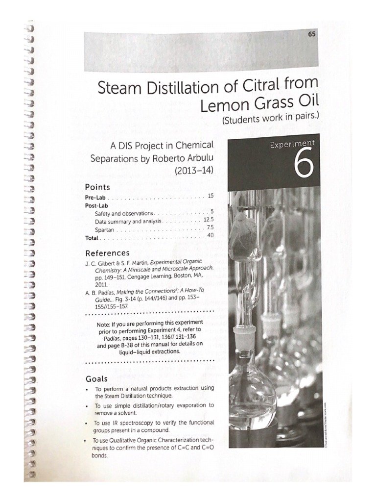 Steam Distillation of Citral From 1 | PDF