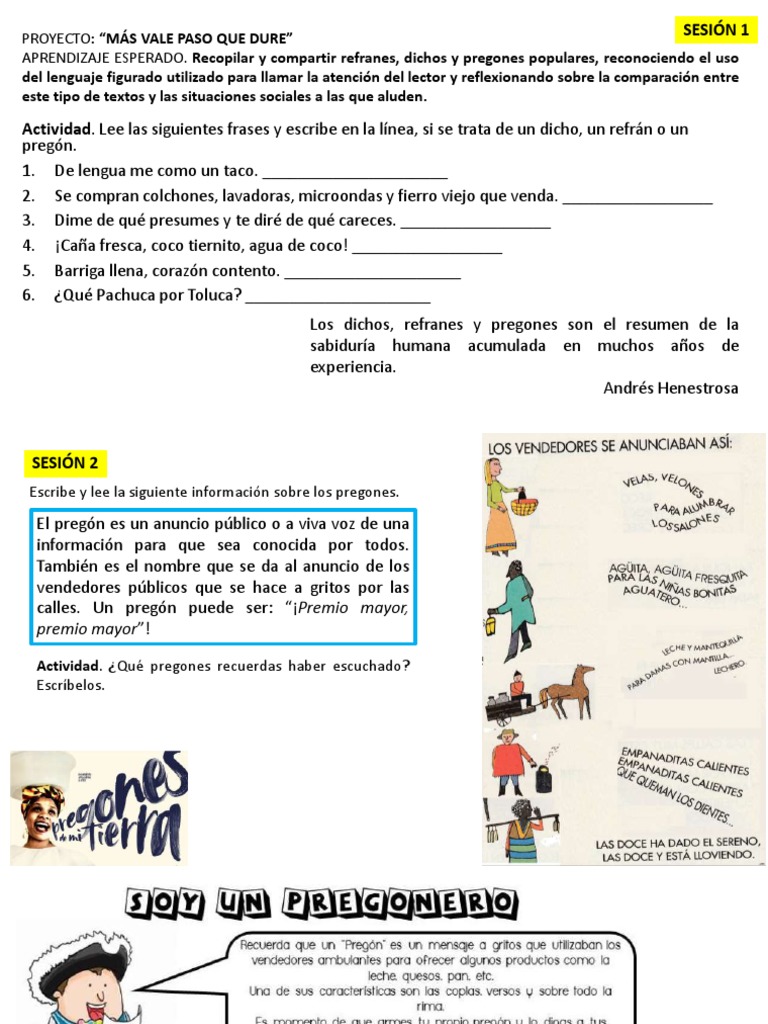 Español - Proyecto 11 Refranes Dichos y Pregones | PDF | Sicología ...
