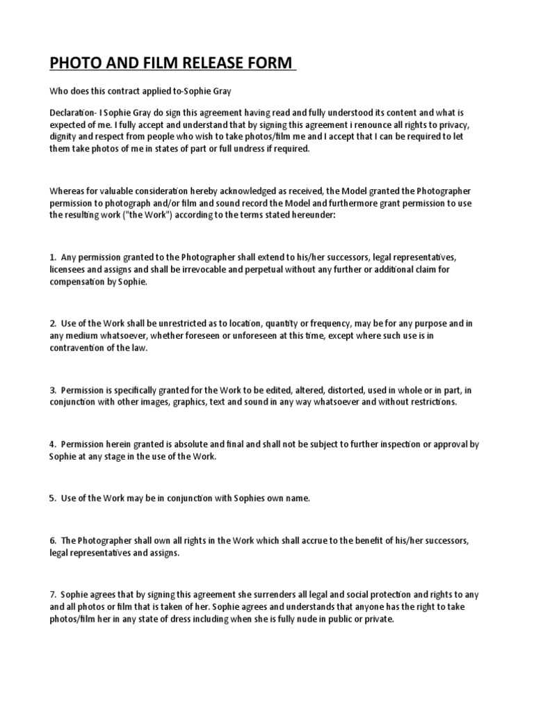 Photo and Film Release Form | PDF | Public Law | Common Law