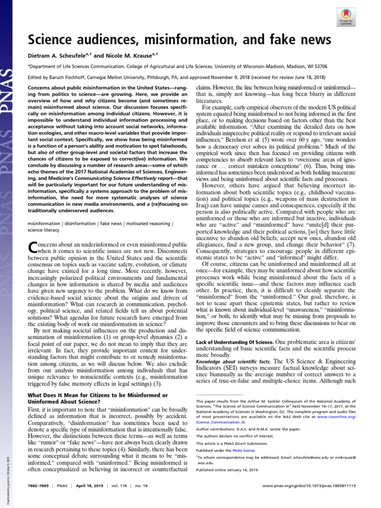 Science Audiences, Misinformation, and Fake News - Divulgação ...