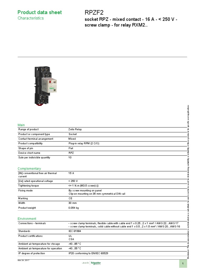 Rpzf2: Product Data Sheet | PDF | Ac Power Plugs And Sockets | Relay