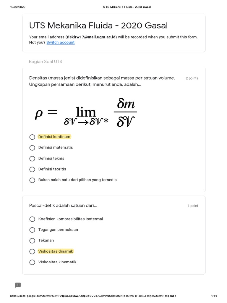 UTS Mekanika Fluida Soal | PDF