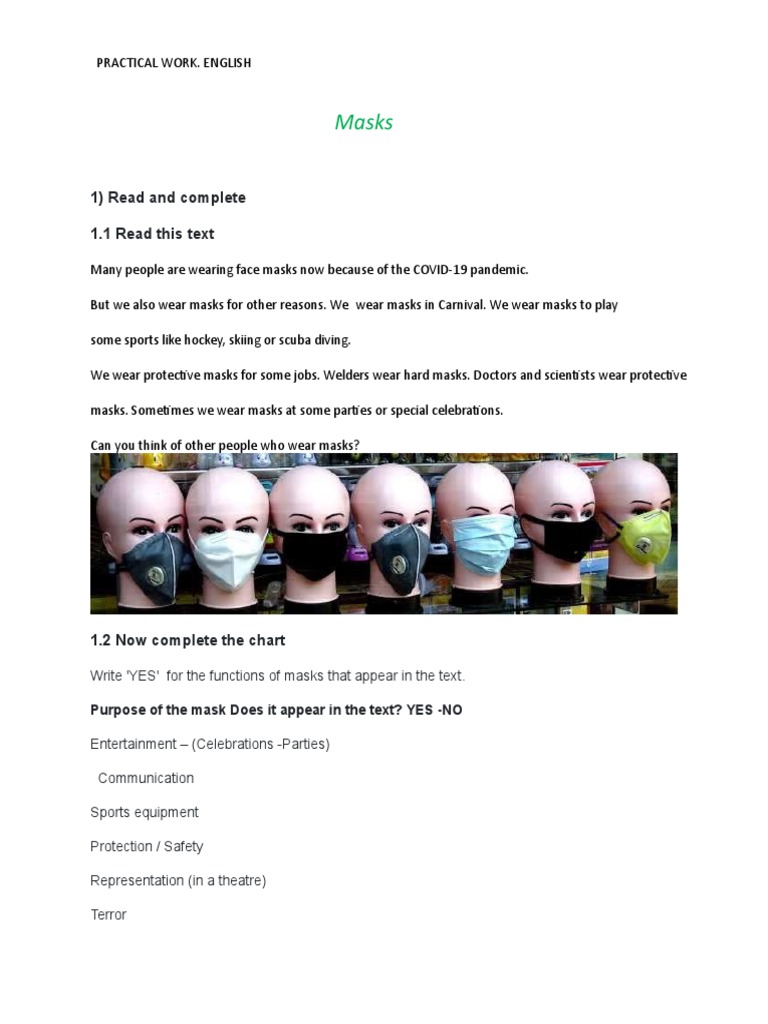 Masks: 1) Read and Complete 1.1 Read This Text | PDF | Mask
