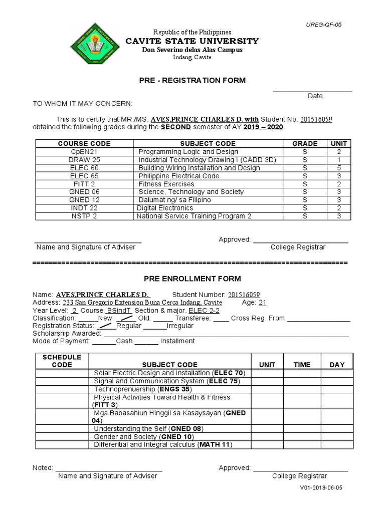 CVSU Pre-Registration Form Guide | PDF | Electrical Engineering ...