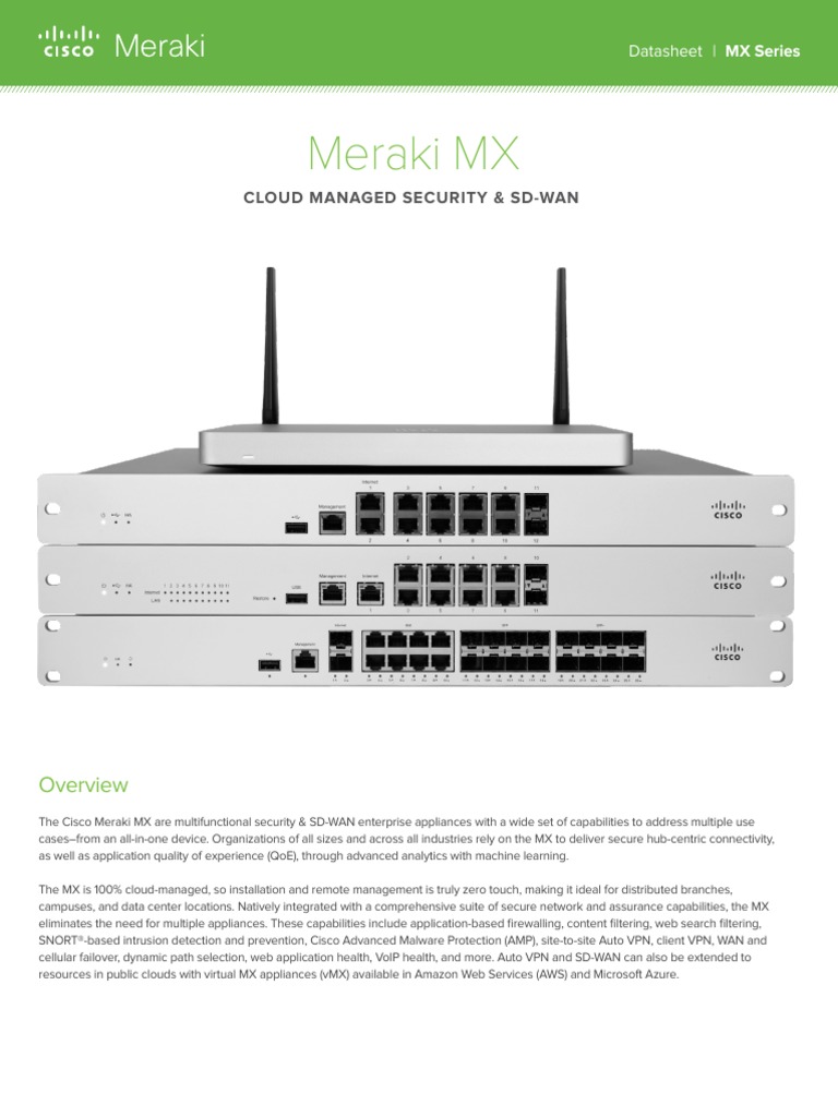 Meraki Datasheet MX | PDF | Virtual Private Network | Cisco Systems