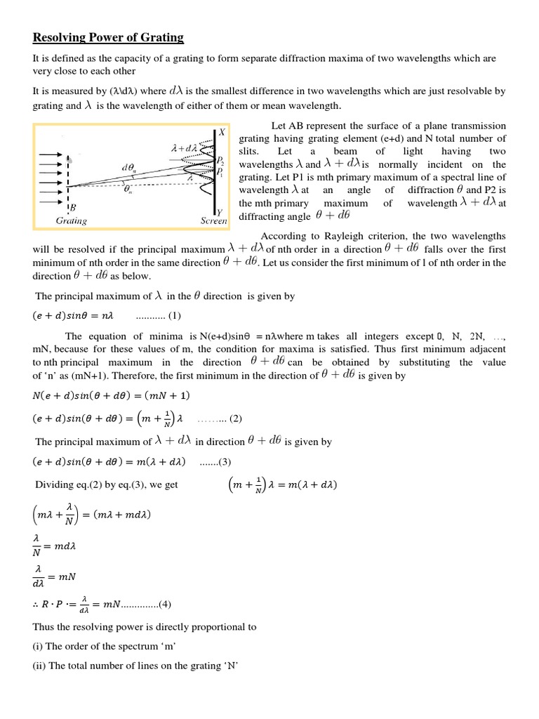 Resolving Power of Diffraction Grating | PDF | Angular Resolution ...