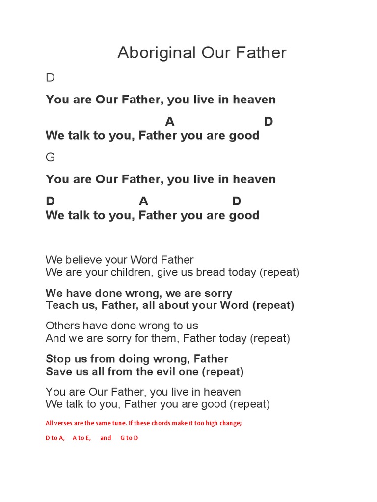 Aboriginal Our Father Lyrics and Chords | PDF