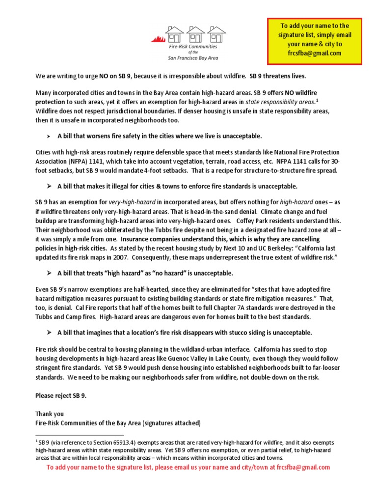 Letter From Fire Risk Communities of The SF Bay Area 6-17-21 | PDF ...