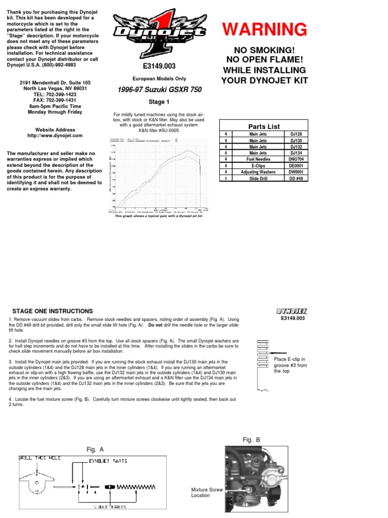 Warning: No Smoking! No Open Flame! While Installing Your Dynojet Kit | Download Free PDF ...