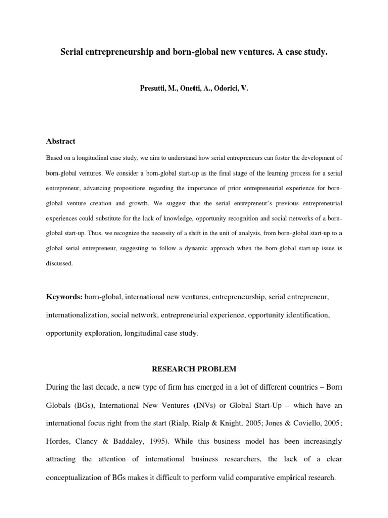 Serial Entrepreneurship and Born-Global New Ventures. A Case Study ...