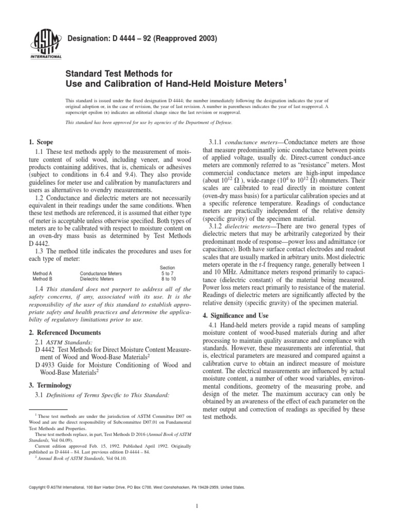 Astm D 4444-92 | PDF | Calibration | Wood
