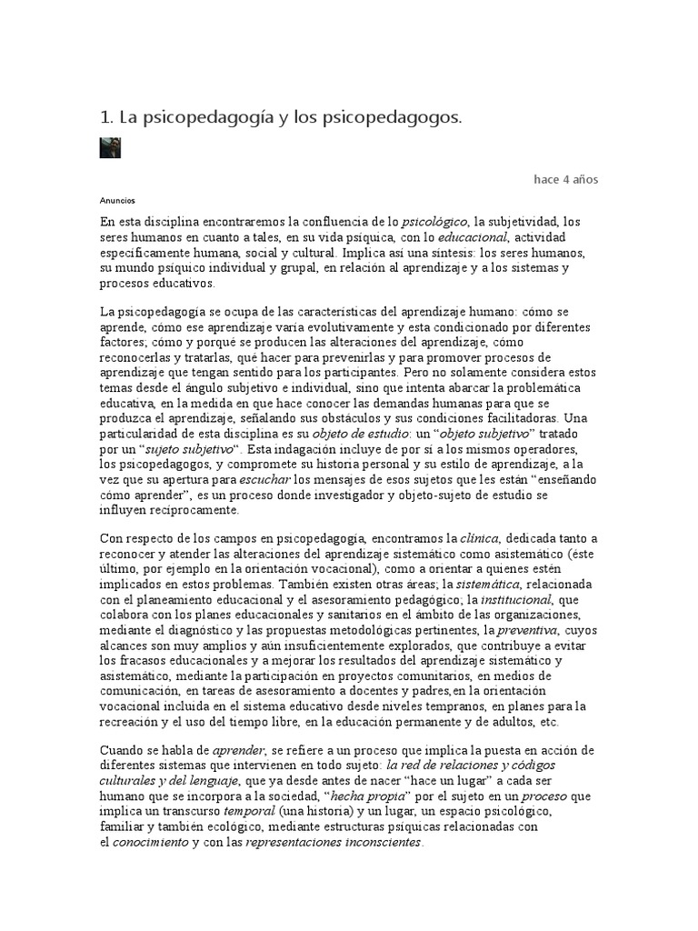 La Psicopedagogía y Los Psicopedagogos Marina Muller | PDF ...
