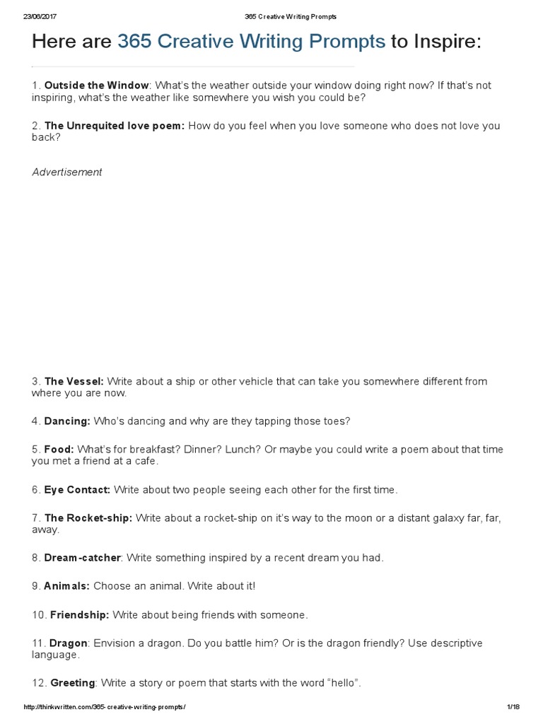 365 Creative Writing Prompts | PDF | Crossword | Poetry