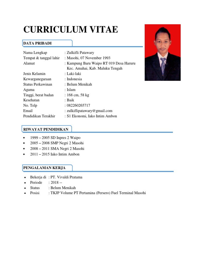 Status Perkawinan dalam CV Zulkifli | PDF
