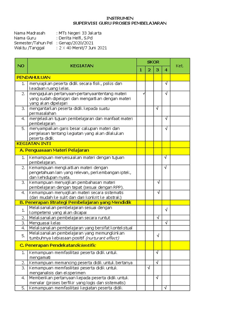 Instrumen Supervisi Guru | PDF