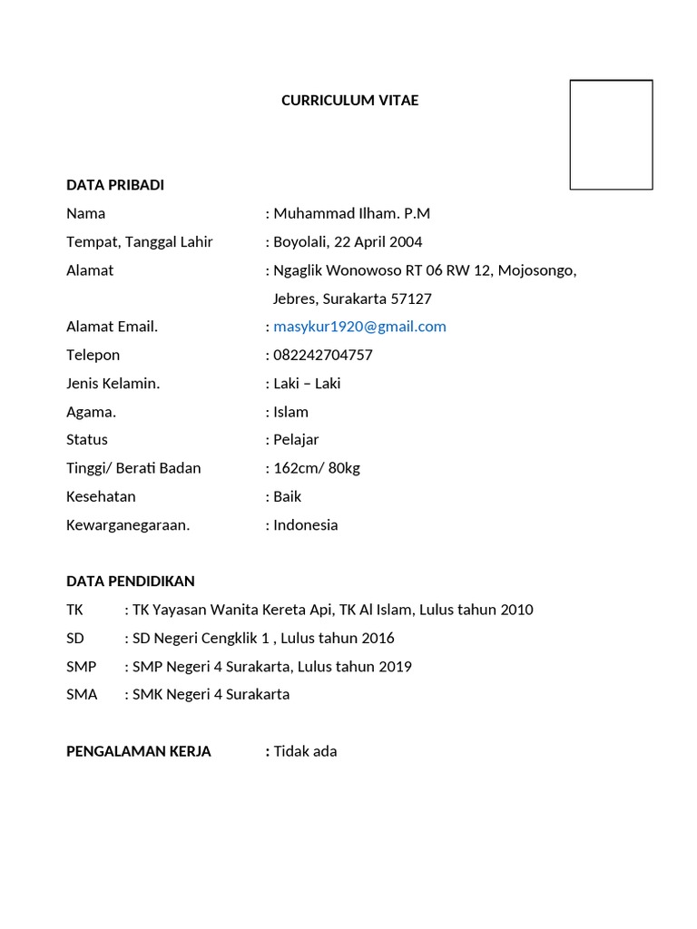 Sampel CV PKL Boga | PDF