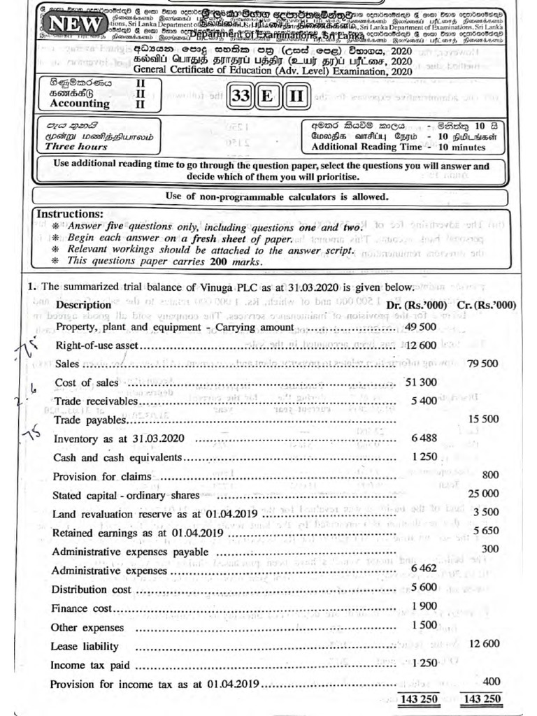 2014 GCE AL (E) Accounting Past Paper | PDF