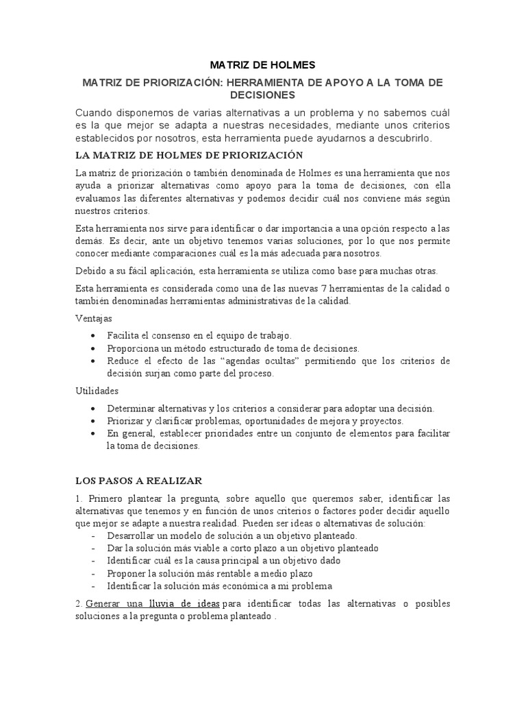 Matriz de Prioridad: Toma de Decisiones | PDF | Toma de decisiones ...
