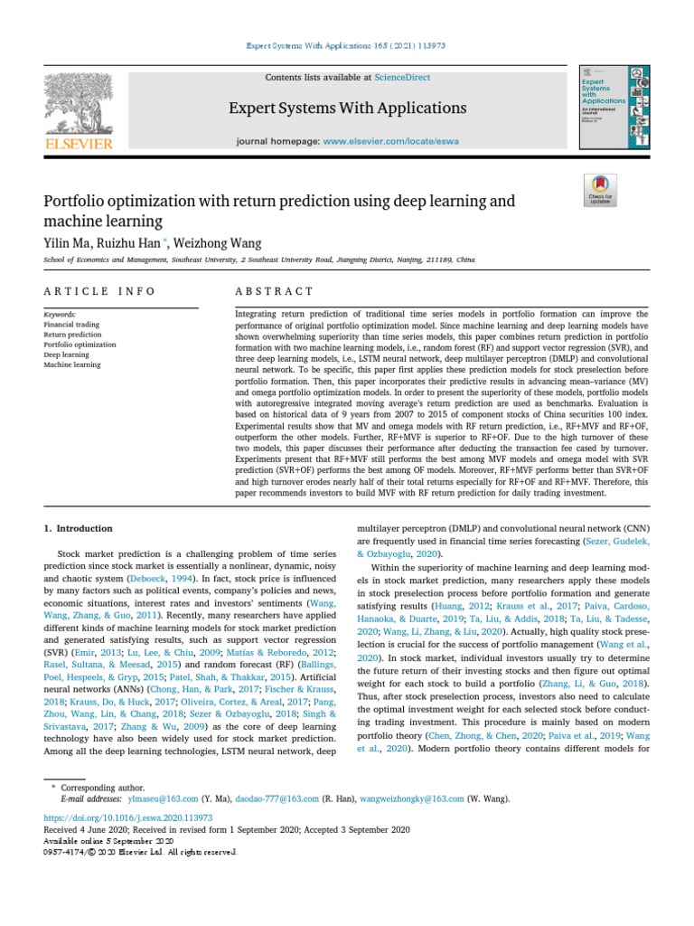 Portfolio Optimization With Return Prediction Using Deep Learning and ... Portfolio Optimization With Return Prediction Using Deep Learning and ...