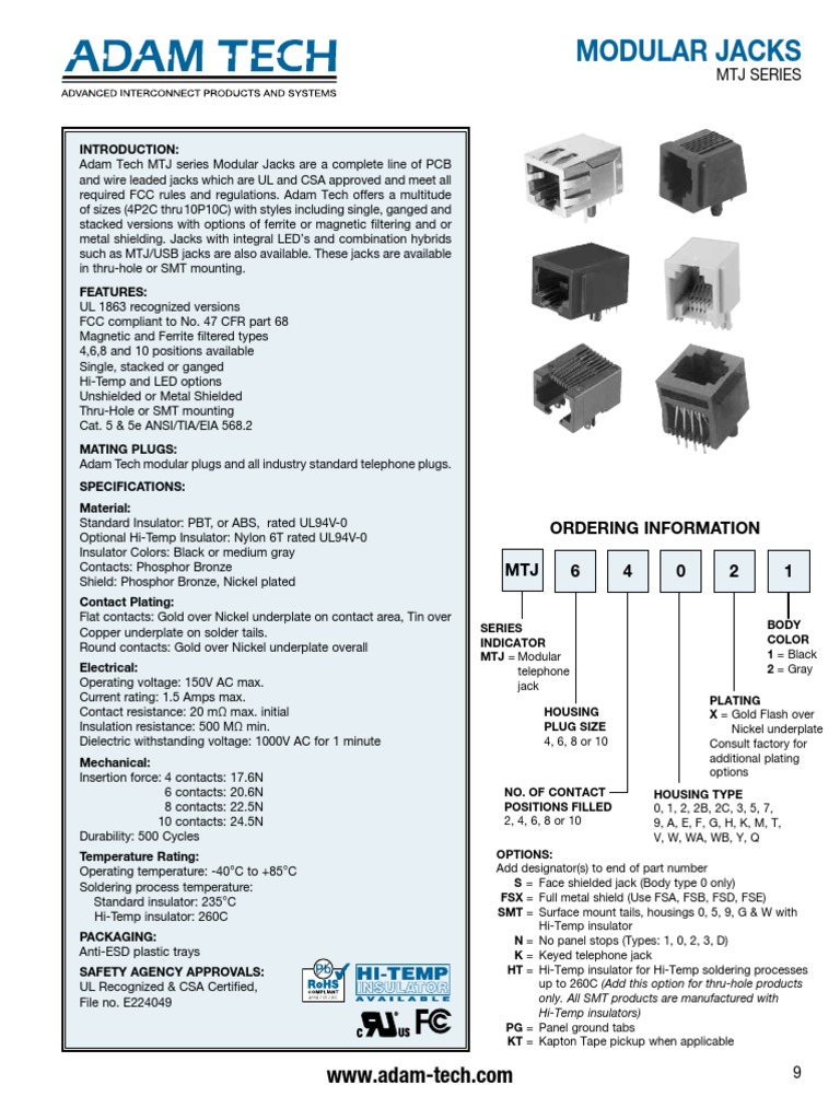 Modular Jacks: MTJ Series | PDF | Electrical Connector | Electricity