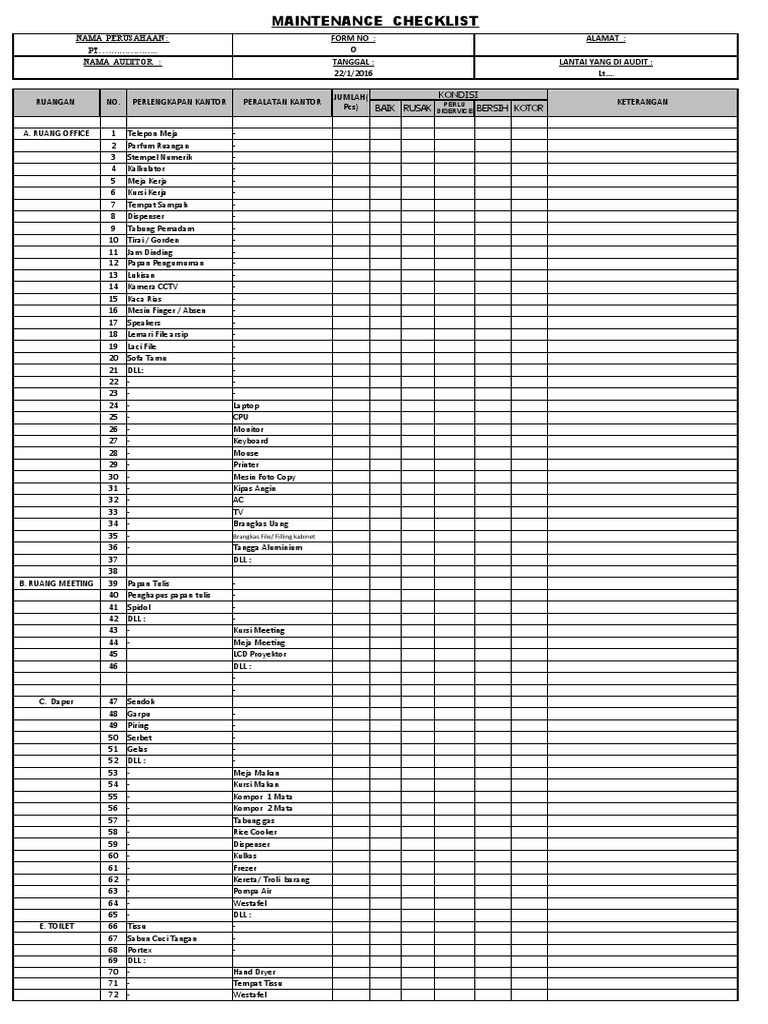Maintenance Checklist | PDF