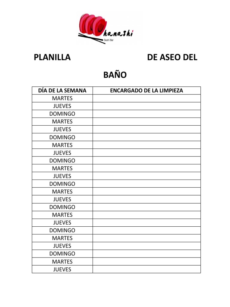 Planilla de Aseo Del Baño | PDF