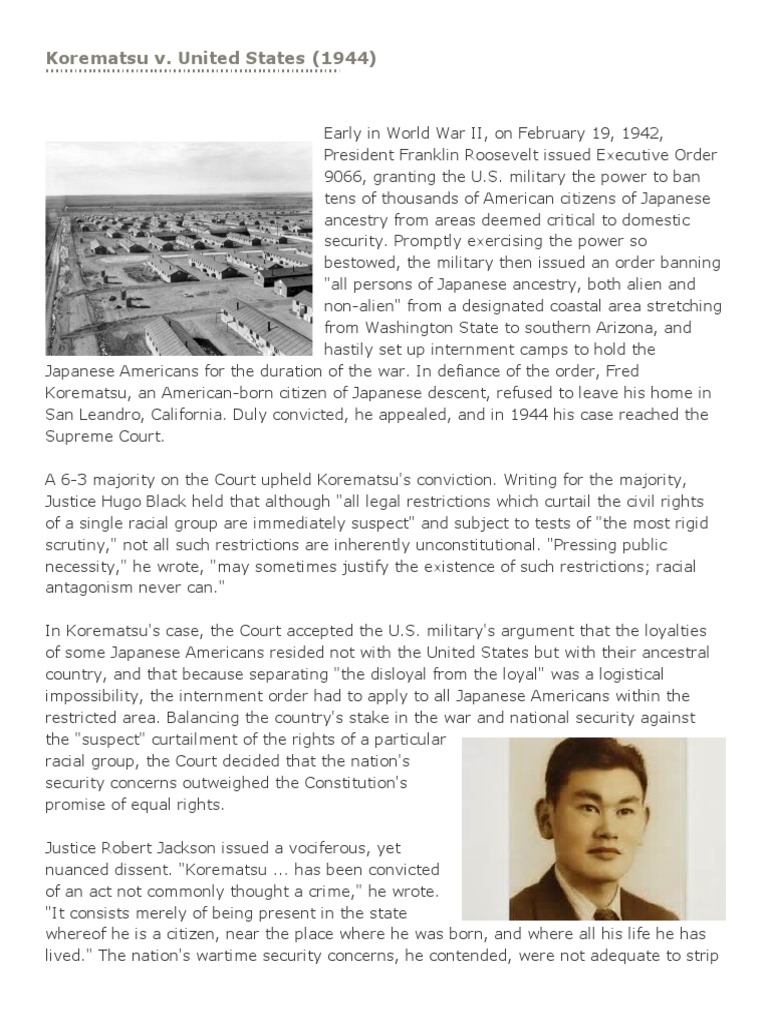 Korematsu Vs United States | PDF | Internment Of Japanese Americans ...