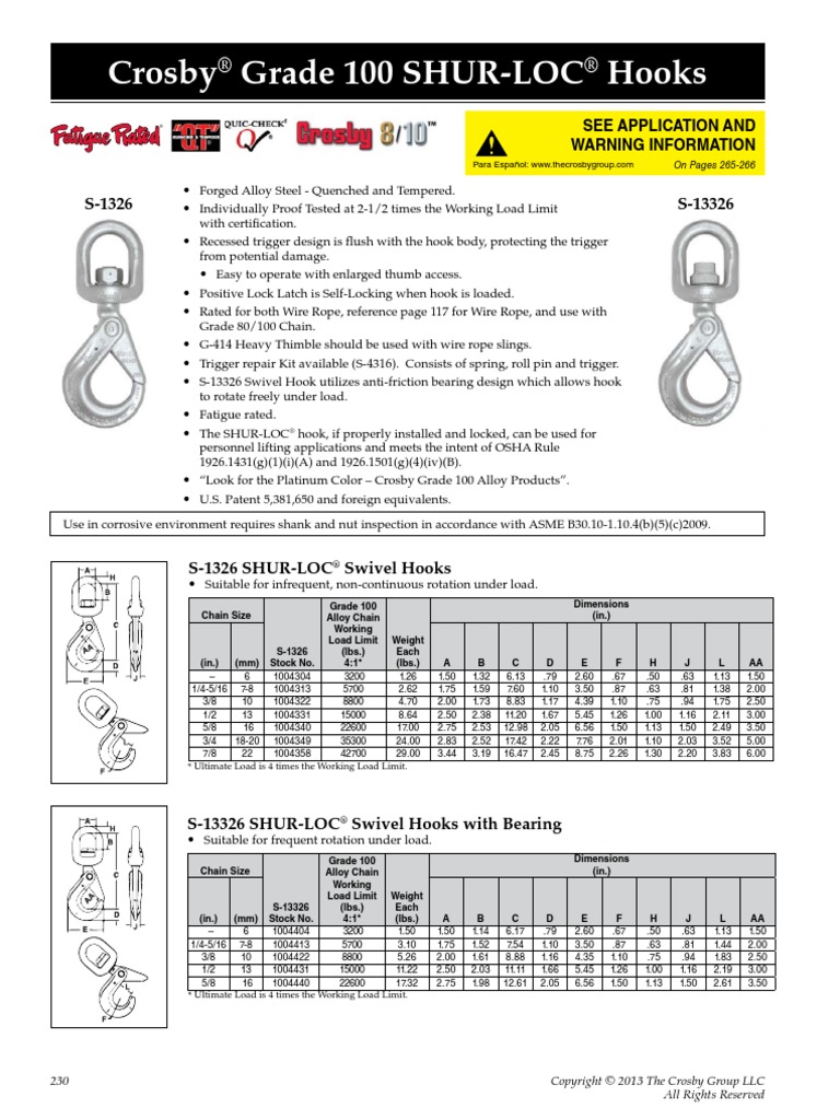 Crosby® Grade 100 SHUR-LOC® Hooks | PDF | Equipment | Manufactured Goods