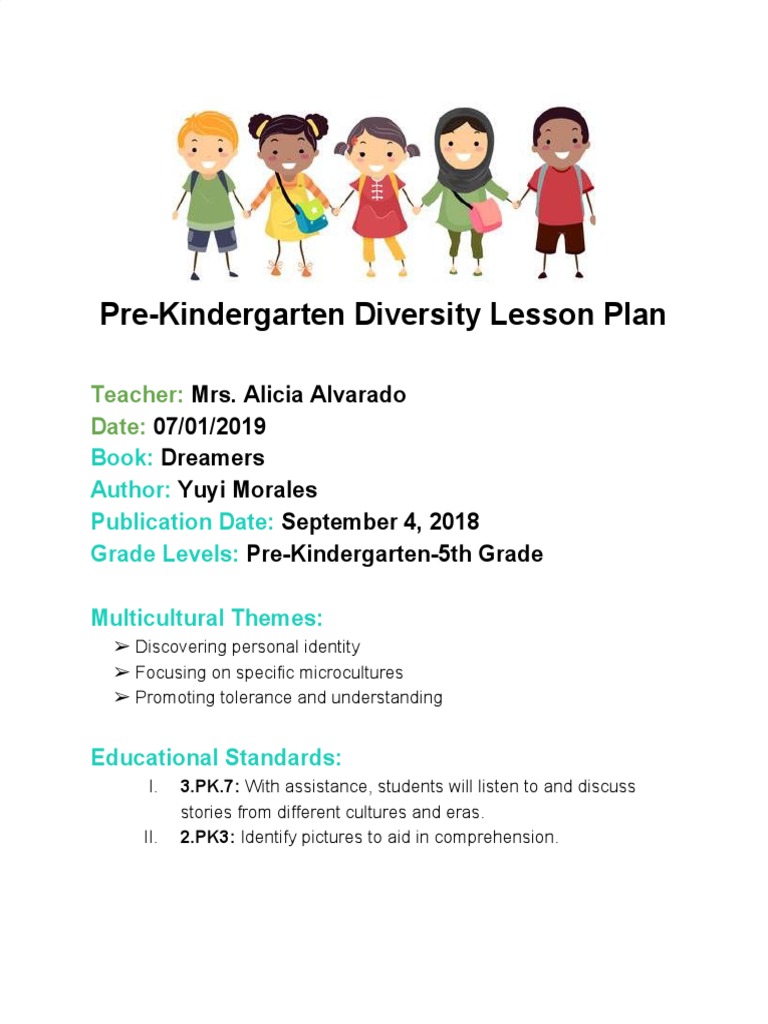 Pre-K Diversity Lesson Plan: Dreamers | PDF | Lesson Plan | Reading ...