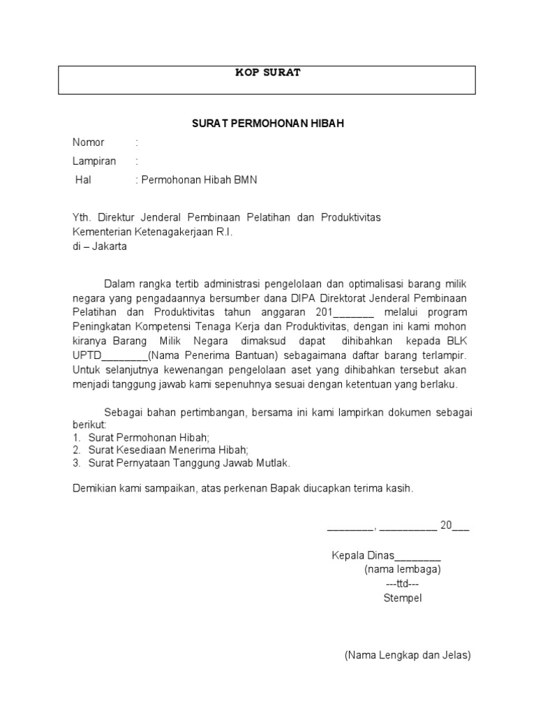 Template Surat Permohonan Hibah 25032021 | PDF